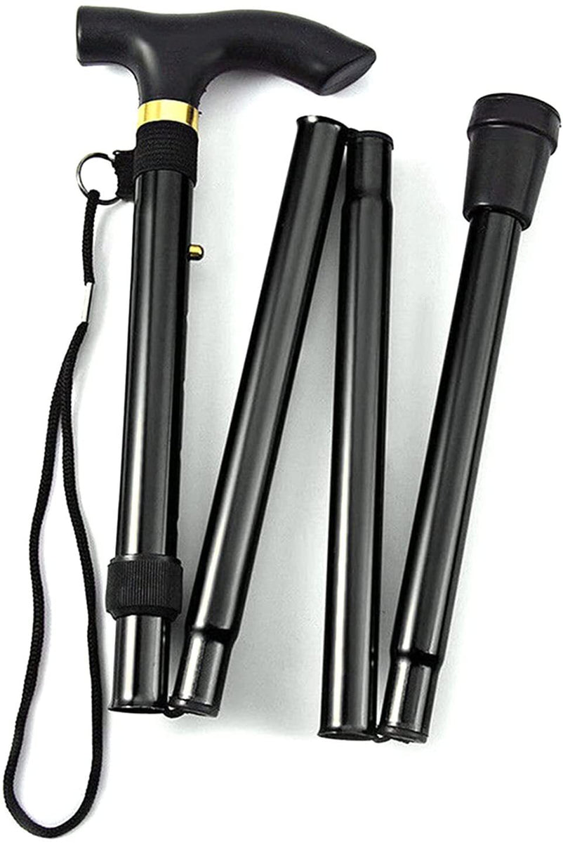 Adjustable Metal WALKING STICK Travel Cane Folding Pole Compact ...